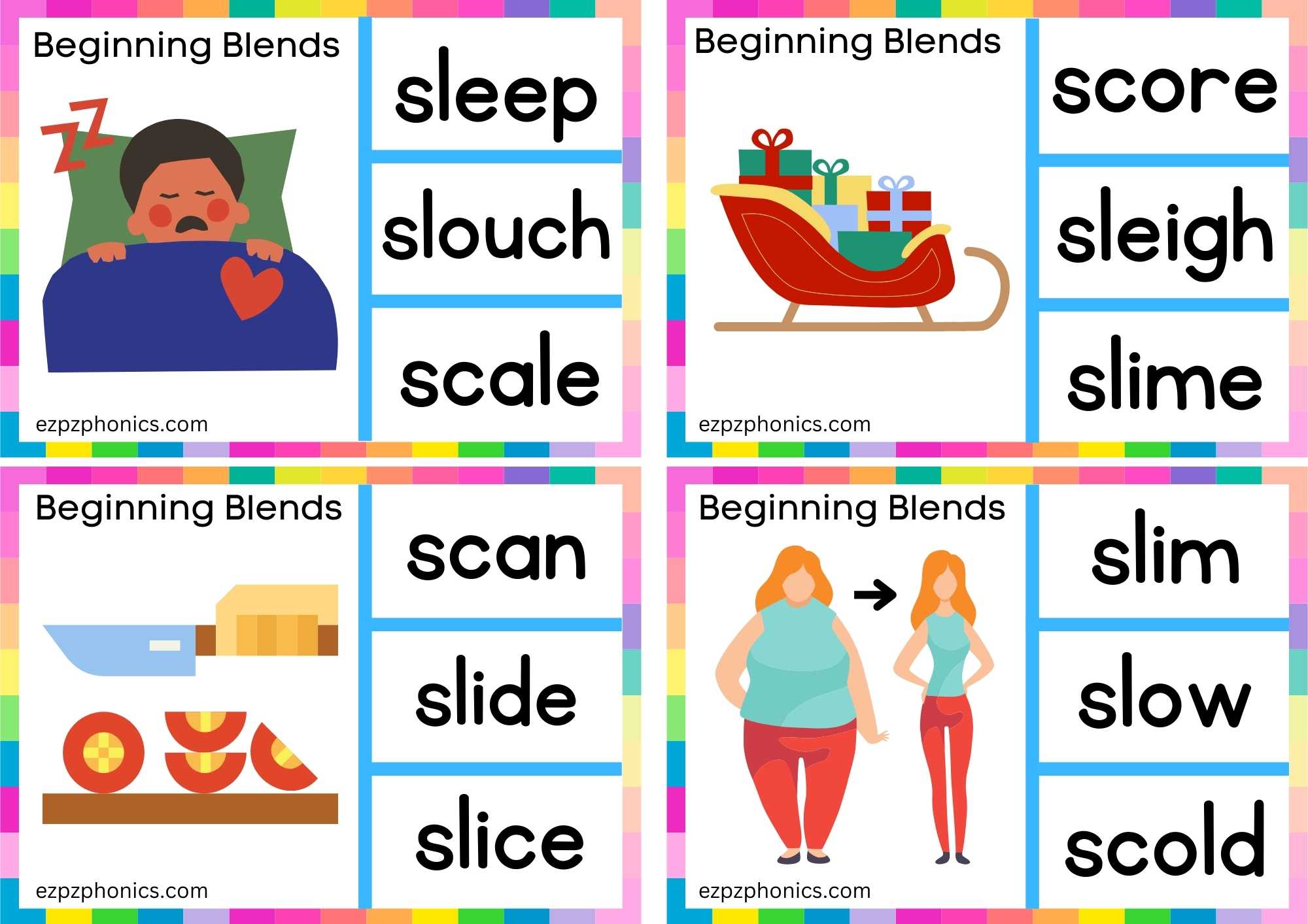 SL Beginning Blends Clip Cards Look At The Image And Clip The Correct Word Set 1 - ezpzphonics.com